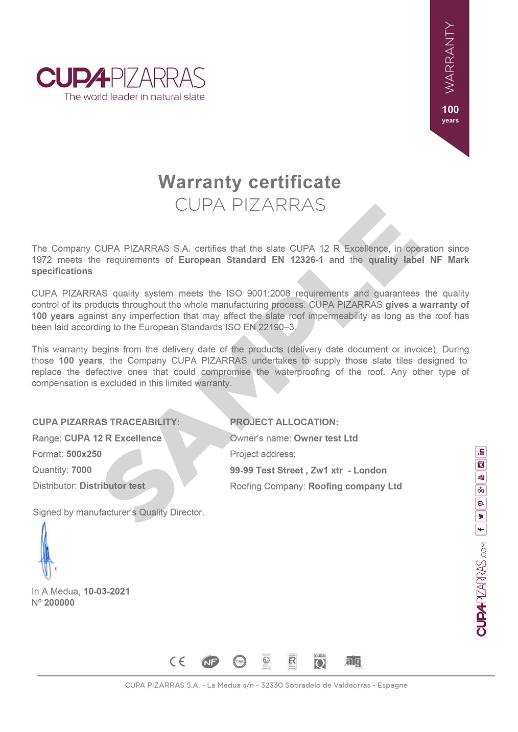 How can I request a Guarantee Certificate? | Cupa Pizarras